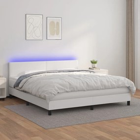 Box spring postel s matrací a LED bílá 180x200 cm umělá kůže
