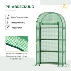 Outsunny Mini Skleník na Balkon s 4 Policemi, Mini Skleník, Zeleninový Skleník, Růstový Dům, Studený Rám, Kov, Zelený, 80 x 49 x 160 cm