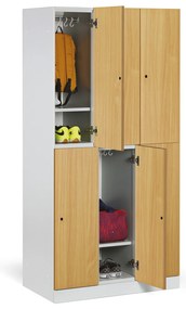 Šatní skříňka S1 s úložnými boxy, 6 boxů, 1850 x 900 x 500 mm, demont, RFID zámek, laminované dveře, bříza