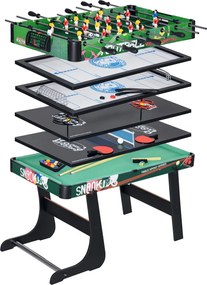 HOMCOM 6 v 1 Skládací Multiherní Stůl pro Děti od 7 Let – Stolní Hry: Kulečník, Stolní Fotbal, Ping Pong, Hoops, Air Hockey, Lední Hokej 118x104x71 cm