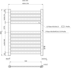 Gamma Artic, topné těleso 600x800 mm, 382 W, zlatá matná, GMA-ARCT-8060-GD