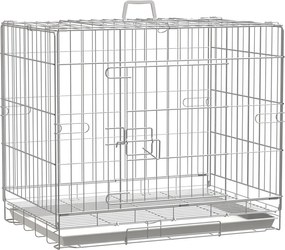 Skládací kovová klec pro psy PawHut se snímatelným podnosem, 1 dveře s zámkem - 61 x 43 x 50 cm bílá | Aosom