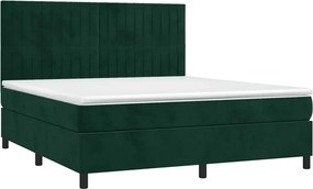Box spring postel s matrací a LED tmavě zelená 180x200 cm samet 3136260
