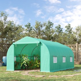 Zelený fóliový skleník Outsunny, studený rám pro pěstování rostlin, skleník s gable střechou 450 × 300 Š × 205 V cm | Aosom