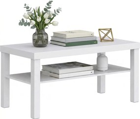 HOMCOM konferenční stolek do obývacího pokoje, obdélníkový odkládací stolek se 2 úrovněmi a odkládací přihrádkou, 90x45x44,5 cm, bílá