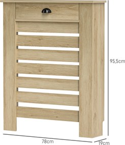 HOMCOM Kryt Radiátoru s Šuplíkem MDF Kryt Radiátoru do Obývacího Pokoje, Ložnice, Chodby 78x19x95,5 cm Dub