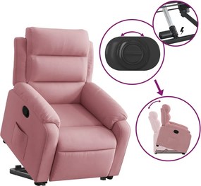 Zvedací polohovací křeslo růžové samet 3205096