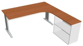 Sestava stolu a skříně levá 180 cm - Hobis Cross CE 1800 H L Dekor stolové desky: třešeň, Dekor lamino podnože: bílá, Barva nohou: Stříbrná