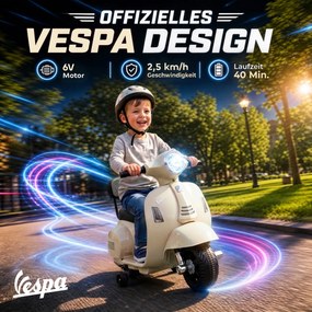 AIYAPLAY Elektro motorka pro děti Mini Vespa GTS 6V s lithiovou baterií, ergonomické sedadlo, opěrka zad, 1,5-3 roky 370-484V90WT