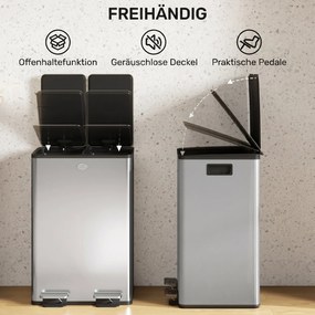 HOMCOM Dvojitý Koš na Odpady do Kuchyně, 2 x 28L, Nerezový Pedálový Koš, 2 Tichá Kryty, Odnímatelné Vnitřní Kbelíky, Ochrana proti Otiskům prstů 45.8…