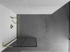 Mexen Kioto L, sprchová zástěna Walk-In 90 x 200 cm, 8mm čiré sklo černý vzor, ​​zlatý matný profil, 800-090-103-55-77