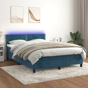 Box spring postel s matrací a LED tmavě modrá 140x190 cm samet,  3134343