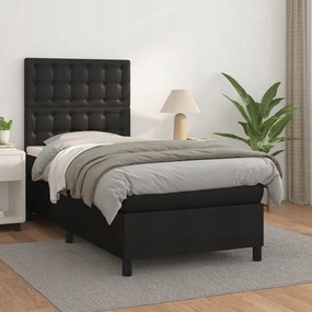 Box Spring Postel S Matrací Umělá Kůže Černá tlačítka 90 x 190 cm