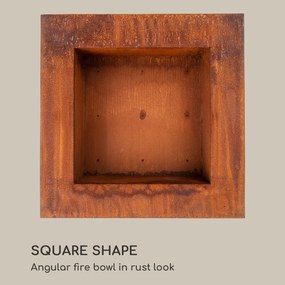 Desert Rust Square L, ohniště, květináč, ocel, 60 x 60 cm, rezavý vzhled