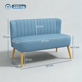 HOMCOM dvoumístná pohovka — kompaktní čalouněná sedačka v lněném vzhledu, modrá, 117 x 56,5 x 77 cm