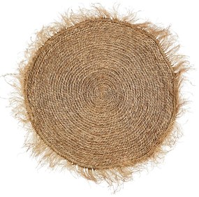 MADAM STOLTZ Kulatý koberec Seagrass Fringes Ø120 cm, přírodní barva