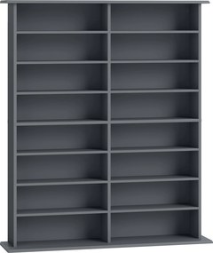HOMCOM úložný prostor na CD a DVD s 16 přihrádkami a 12 nastavitelnými policemi, maximální kapacita 720 CD/396 DVD a Blu-ray, šedá