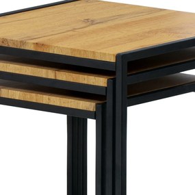 Set 3 ks odkládacích stolků AF-3003 OAK MDF dekor divoký dub, kov, černý lak