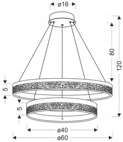 LED Lustr na lanku FROZI LED/38W/230V pr. 60 cm černá