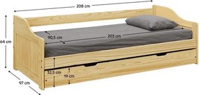 Postel s výsuvnou přistýlkou, 90x200, přírodní, masiv, LAURA NEW Kondela 0000274647