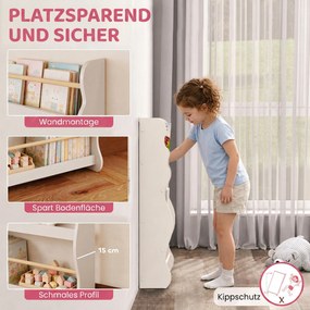 AIYAPLAY dětský knihovník, nástěnný dětský regál se 3 úrovněmi, nástěnný regál s ochranou proti převrácení, 60 x 15 x 73 cm bílý