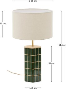 Zelená/krémová stolní lampa s textilním stínidlem (výška 61,5 cm) Rue – Kave Home