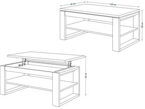 Konferenční stůl se zvedací deskou a policí NEA šedá beton/bílá