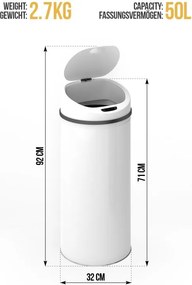 Bezdotykový koš na odpadky se senzorem, 50 l, bílý