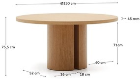 Kulatý jídelní stůl v dekoru dubu ø 150 cm Nealy – Kave Home