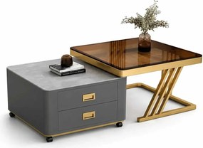 LuxuryForm DESIGN Konferenční stolek BOLT 70 × 70 / 60 × 60 cm – šedý / zlatý (set 2 ks)