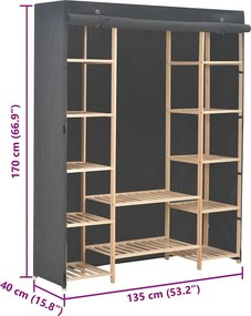 Šatní skříň šedá 135 x 40 x 170 cm textil 248197