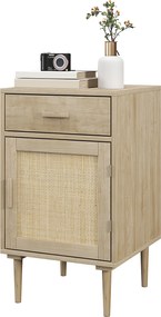 HOMCOM Noční stolek s ratanovými dvířky a policí + 1 zásuvka, bohémský design - 40 x 40 x 68,5 cm, přírodní | Aosom