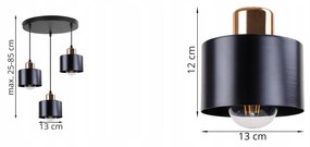 Závěsné svítidlo PANTA, 3x černé kovové stínítko, (výběr ze 2 barev uchycení), O