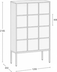 Kancelářská skříň FRAME, bílá podnož, 12x dveře, 1299 x 450 x 2185 mm, PUSH-lock, bílá