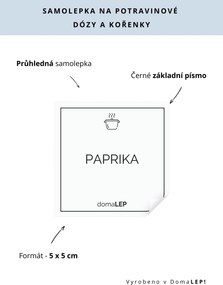 Samolepka na kořenky PAPRIKA průhledná  5 × 5 cm základní písmo