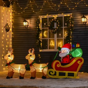 HOMCOM Nafukovací Santa Claus se sáňkami, 6 LED světel, voděodolný, 240 x 57 x 112 cm