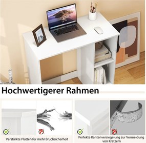 Costway Malý psací stůl s 2 přihrádkami – 80 × 40 × 74 cm, bílý