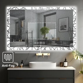 LED koupelnové zrcadlo 90 × 70 cm s odmlžováním a hodinami