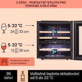 Klarstein Vinsider 36, vinotéka, 94 l, 2 zóny, 5-22 °C, nerezová ocel