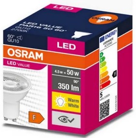 LED žárovka GU10 PAR16 OSRAM 4,5W (50W) teplá bílá (2700K) reflektor 60°