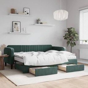 Válenda s přistýlkou a zásuvkami tmavě zelená 80 x 200 cm samet 3197130