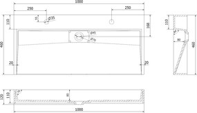 Mexen Ava, umyvadlo na desku z konglomerátu 2/O 100 x 46 cm, černá matná, 23011072