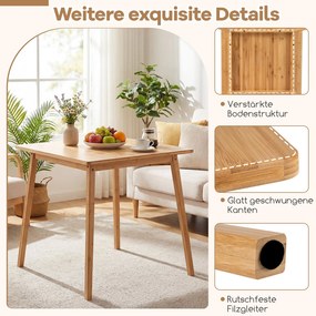 Costway Jídelní stůl z bambusu, čtvercový pro 2-4 osoby – 70 × 70 cm