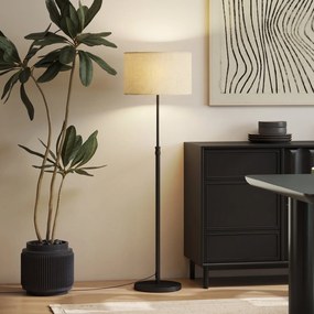 HOMCOM Stojací lampa s dálkovým ovládáním, výškově nastavitelná, látkové stínidlo, kovový stojan, nastavitelná jas, nožní spínač, černá
