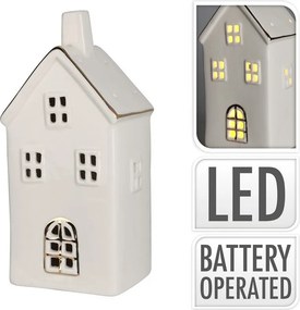 Dekorační bílý domeček s LED 21 cm