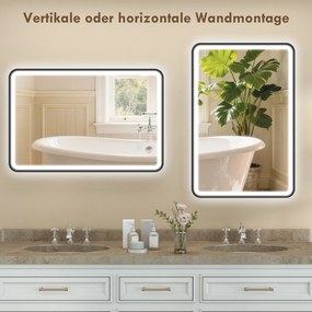 HOMCOM 90 x 60 cm LED koupelnové zrcadlo, světla, 3 barvy, stmívatelné, paměťová funkce, horizontálně a vertikálně, černé