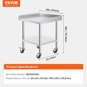 Pracovní stůl z nerezové oceli 61 × 61 cm Komerční stůl na přípravu jídla se
