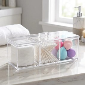 5Five® Průhledný box s víkem Selena, 3 přihrádky, 22,8 x 9,5 x 8,3 cm