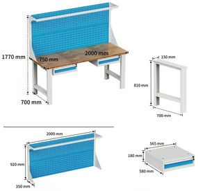 Dílenský montovaný pracovní stůl Enprag s nástavbou EN_2021_FP