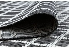 koberec SISAL SION MŘÍŽ linky 22144 ploché tkaní černý / ecru velikost 160x220 cm | krásné koberce cz